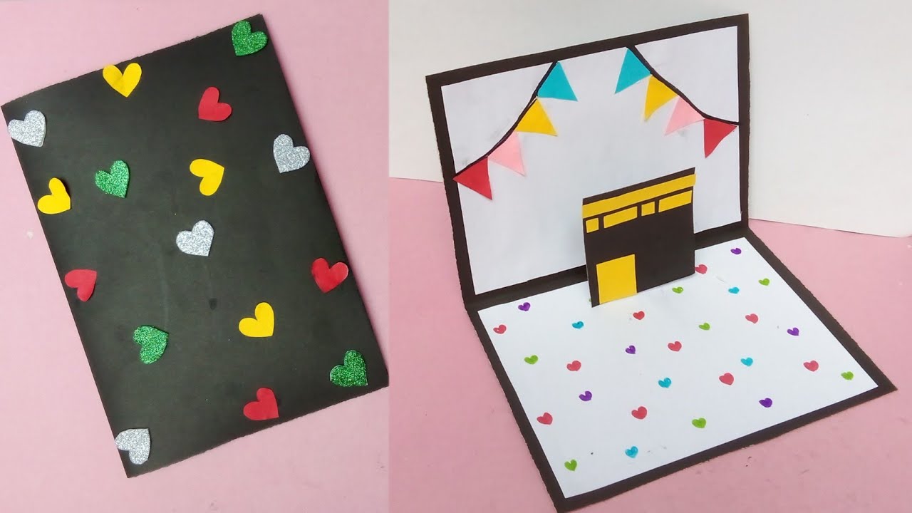 Pop up Hajj Mubarak card/ Diy kaaba making on a black paper card - YouTube