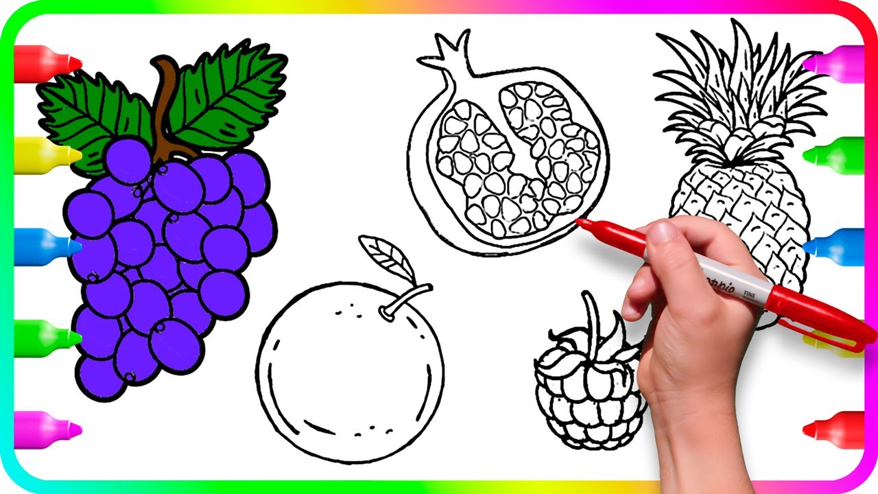 Learn Fruits and colors with Alex and paint them. Grape, orange ...