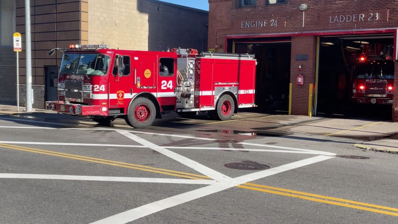 Boston MA Fire Department Engine 24 and Ladder 23 responding - YouTube