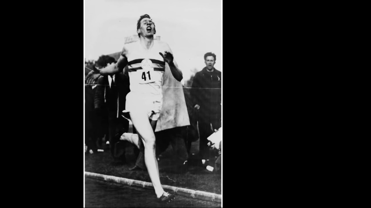 Roger Bannister crossing finish line,4 minute mile,Oxford,England,1954 ...