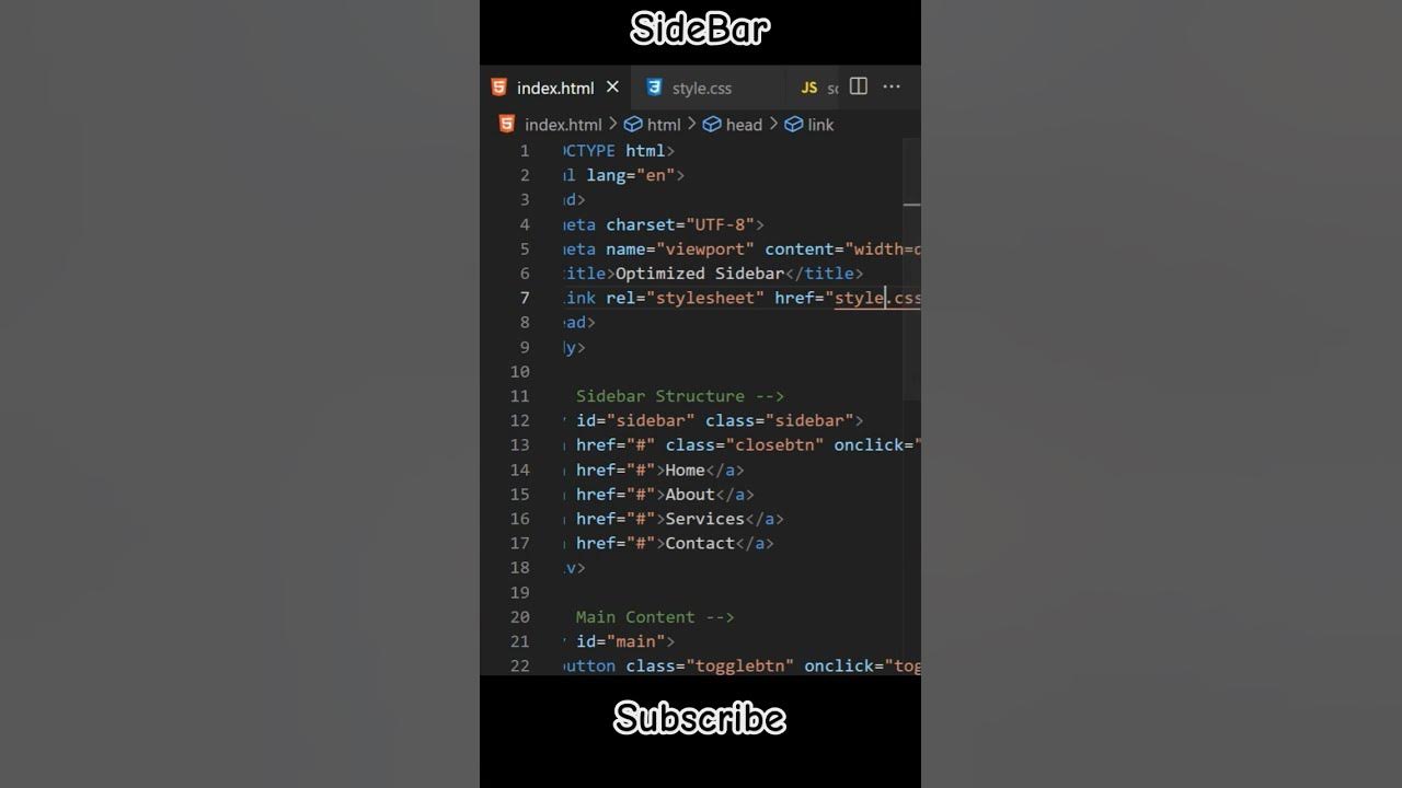 How To Create A Responsive Sidebar In Html Css And Js Coding Webdevelopement Webdesign Youtube