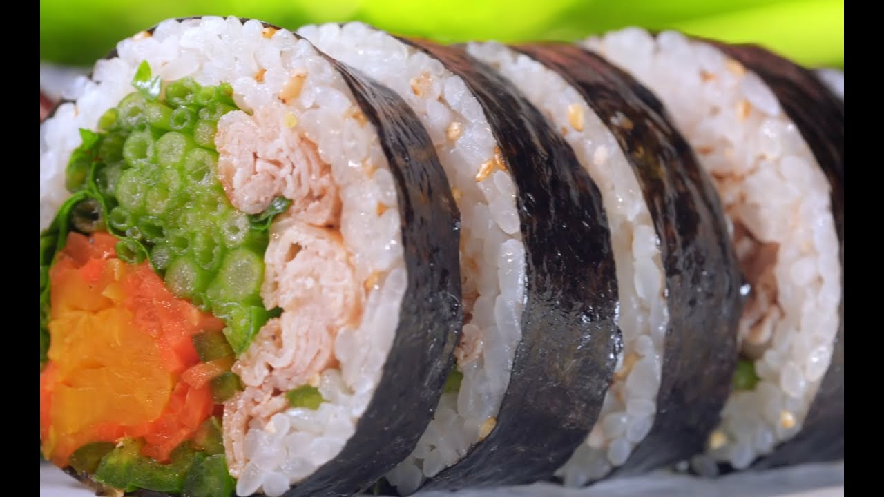 삼겹살 미나리김밥ㅣSamgyeopsal Minari Gimbap - Gimbap with pork belly meat and ...