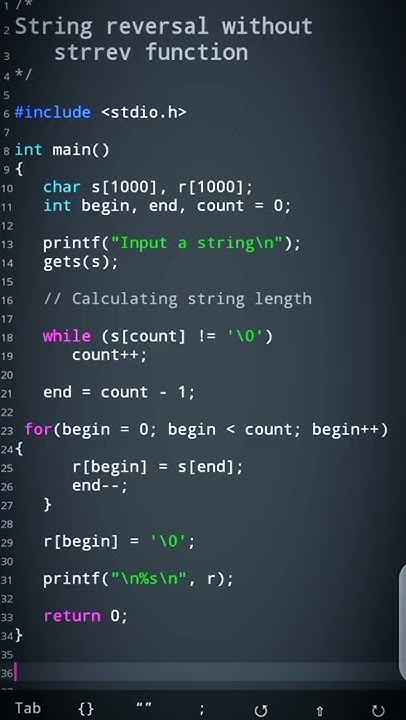 reverse a string without using strrev function programming in C #pravarti01 - YouTube