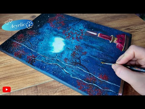 Yeni Başlayanlar için | Akrilik Boya ile Büyüleyici Gece Tablosu #acrylic #akrilikboya 