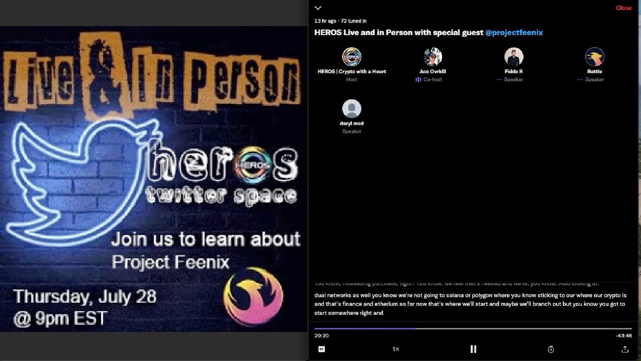Heros Live & In Person with Project Feenix - Twitter Space - YouTube