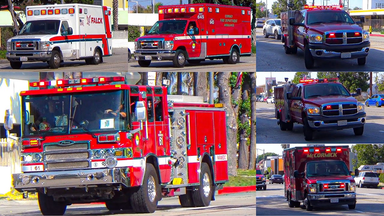 LACoFD Squad 20, Squad 41, Downey Fire Dept. Engine 61, Squad 645 ...
