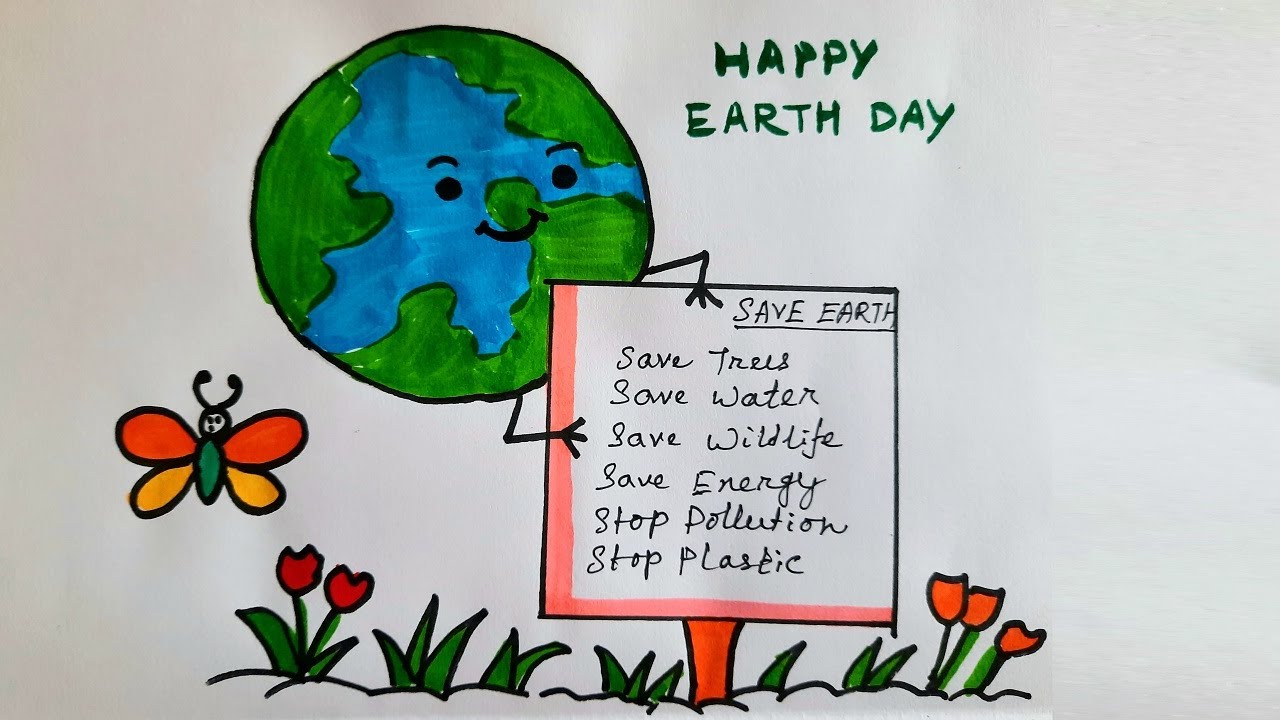 Earth day drawing easy / World environment day poster drawing for kids ...
