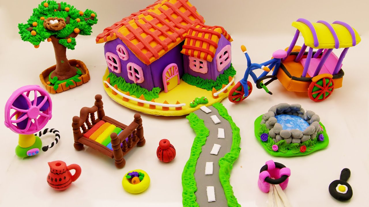 DIY How to make polymer clay miniature House, Rikshaw cycle, Kitchen ...
