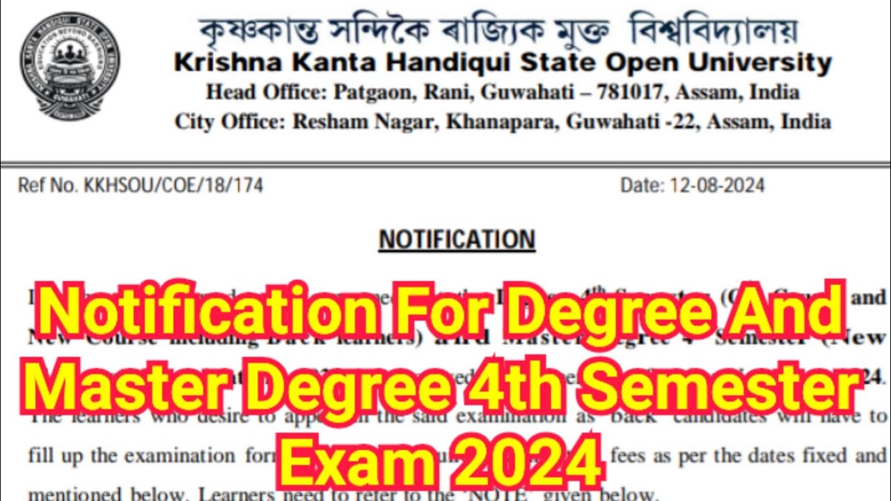 Notification For Degree and master Degree 4th semester exam 2024 - YouTube