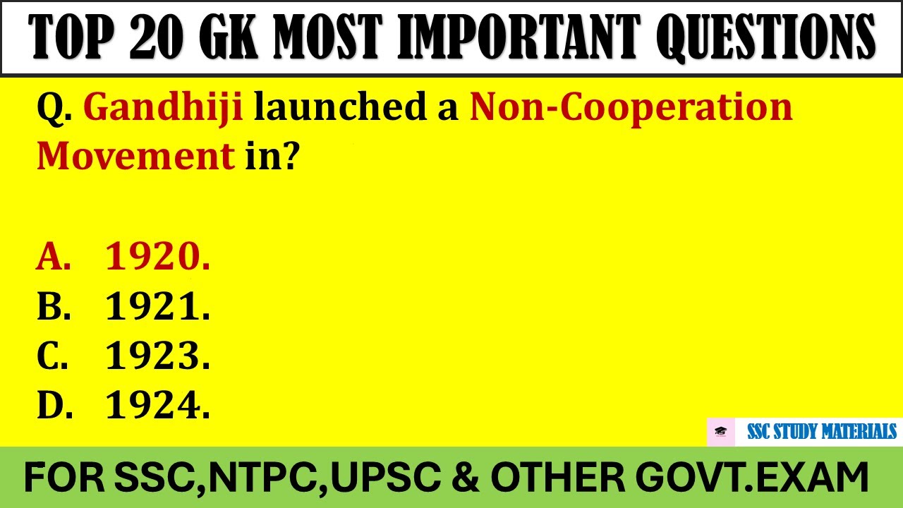 Top 20 Important GK Questions For Competitive Exams I Static GK ...