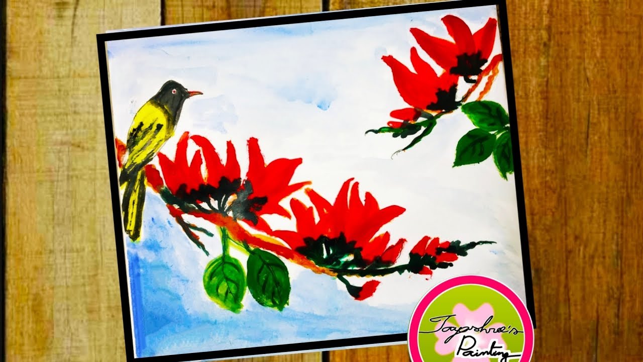 🏵️PALASH FLOWER Drawing🏵️//Butea Monosperma painting - YouTube