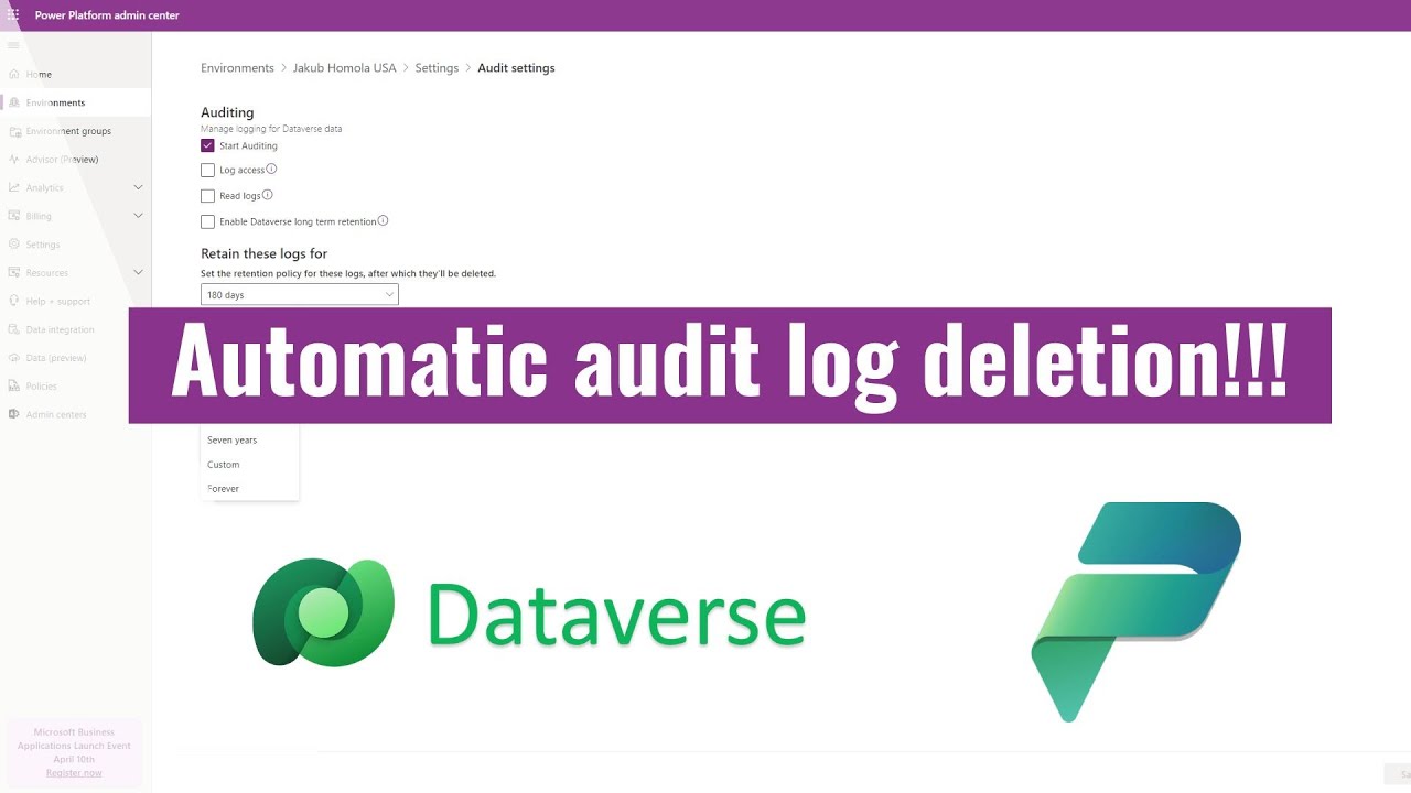 Power Platform Automatic audit log deletion - YouTube