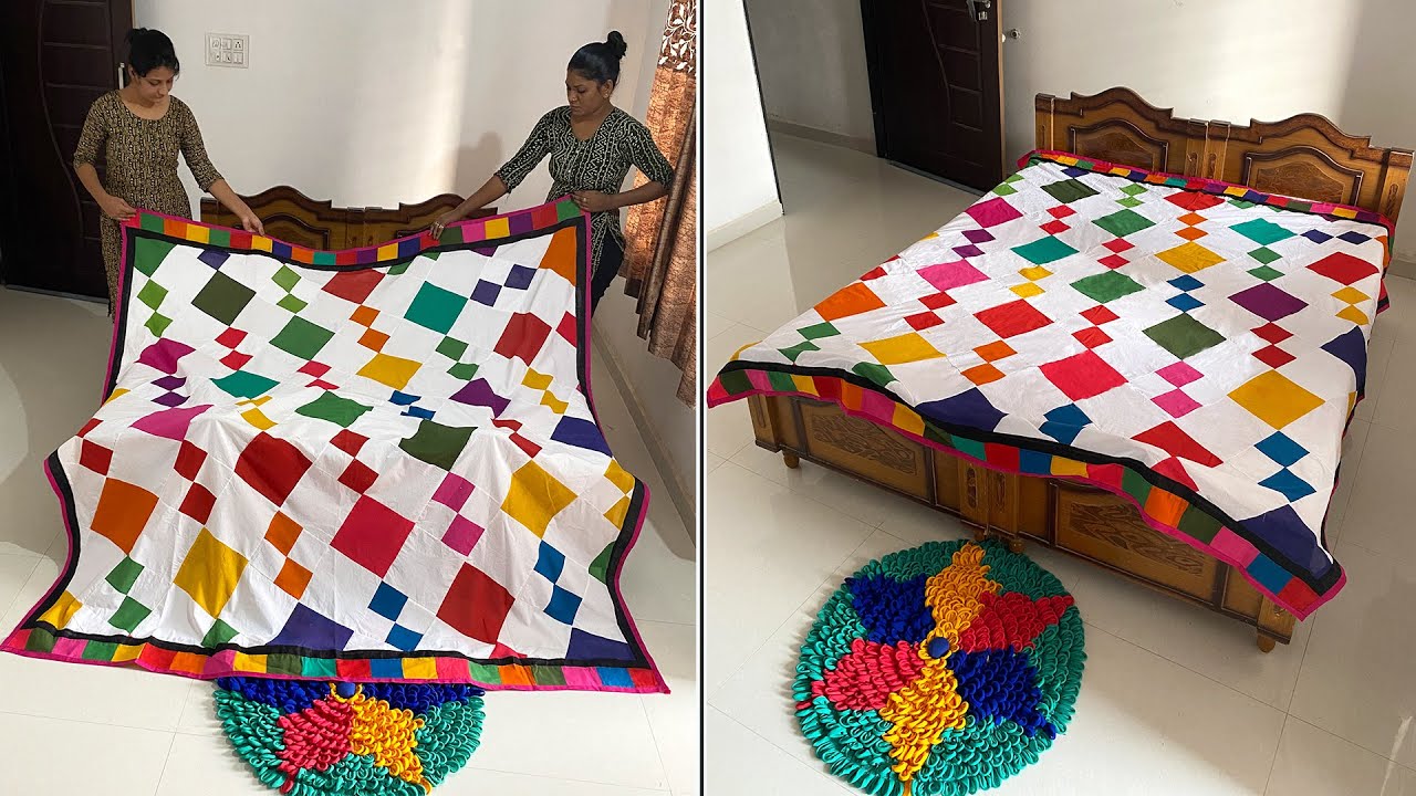 How to make designer bed sheet at home || old clothe reused - YouTube