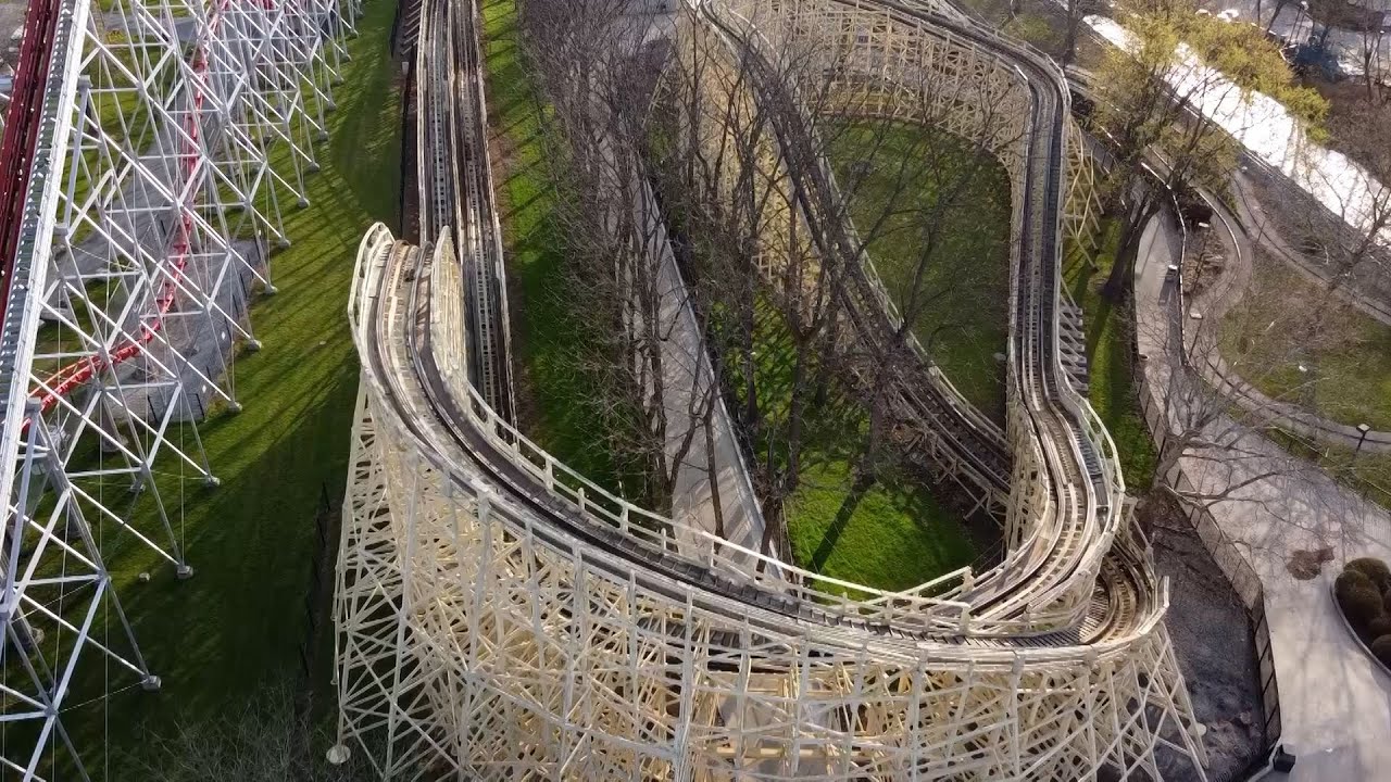Drone video of a roller coaster at Pennsylvania's Dorney Park - YouTube