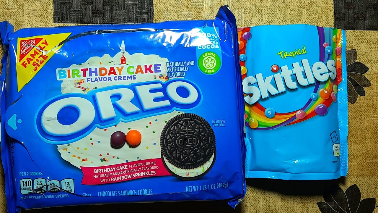 Oreo Birthday Cake Flavour Tropical Skittles Passion Fruit and Orange ...