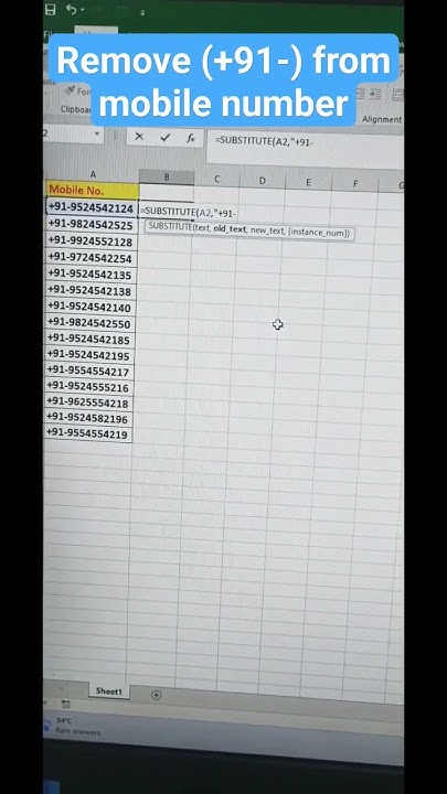 How to Remove Country Code From mobile Number.#excel #ytshorts - YouTube