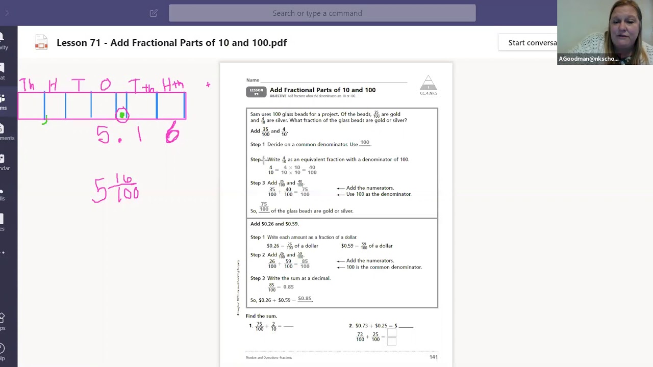 Lesson 71: Add fractional parts of 10 and 100 - YouTube