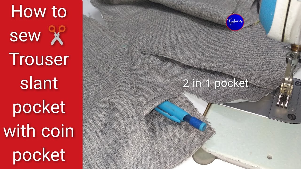 Sewing trousers slant pocket coin pocket, how to sew cross pocket - YouTube