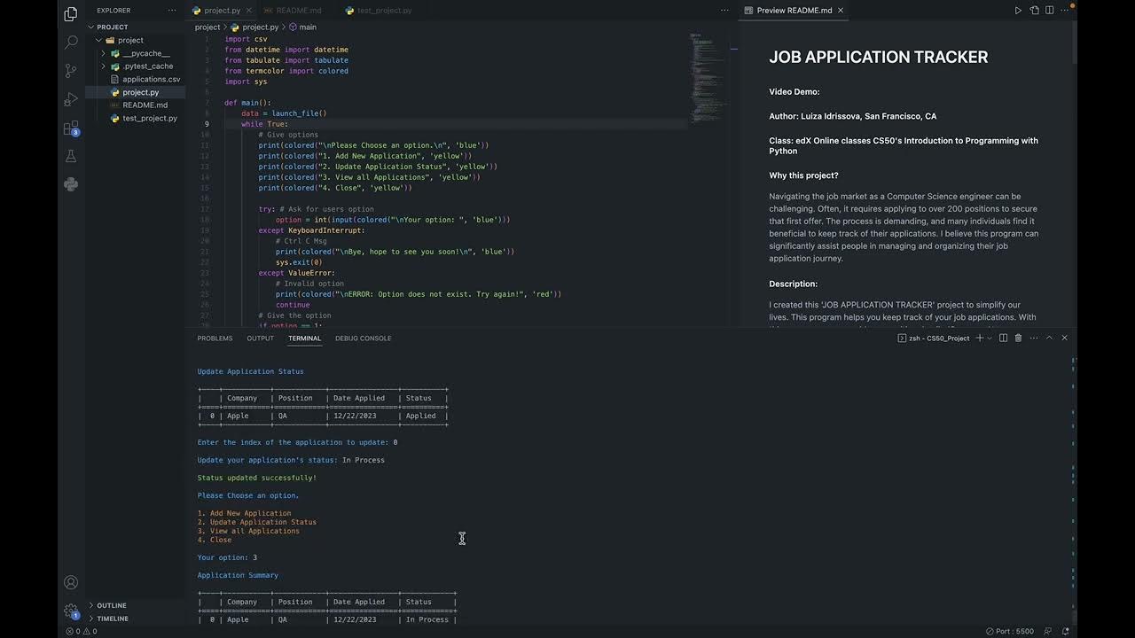 CS50 Python Final Project | Luiza | JOB APPLICATION TRACKER - YouTube