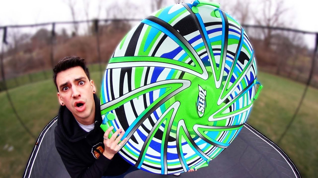 GIANT SLED TRAMPOLINE SKATING! - YouTube