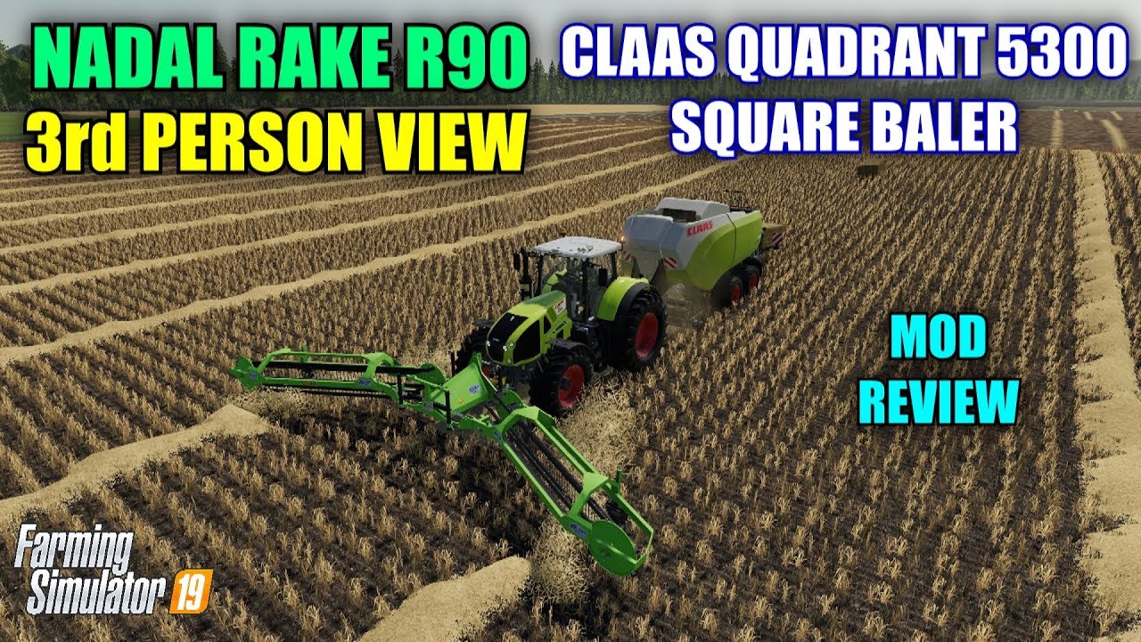 Nadal Rake, Claas Quadrant Baler & 3rd Person View (Mod Review) - YouTube
