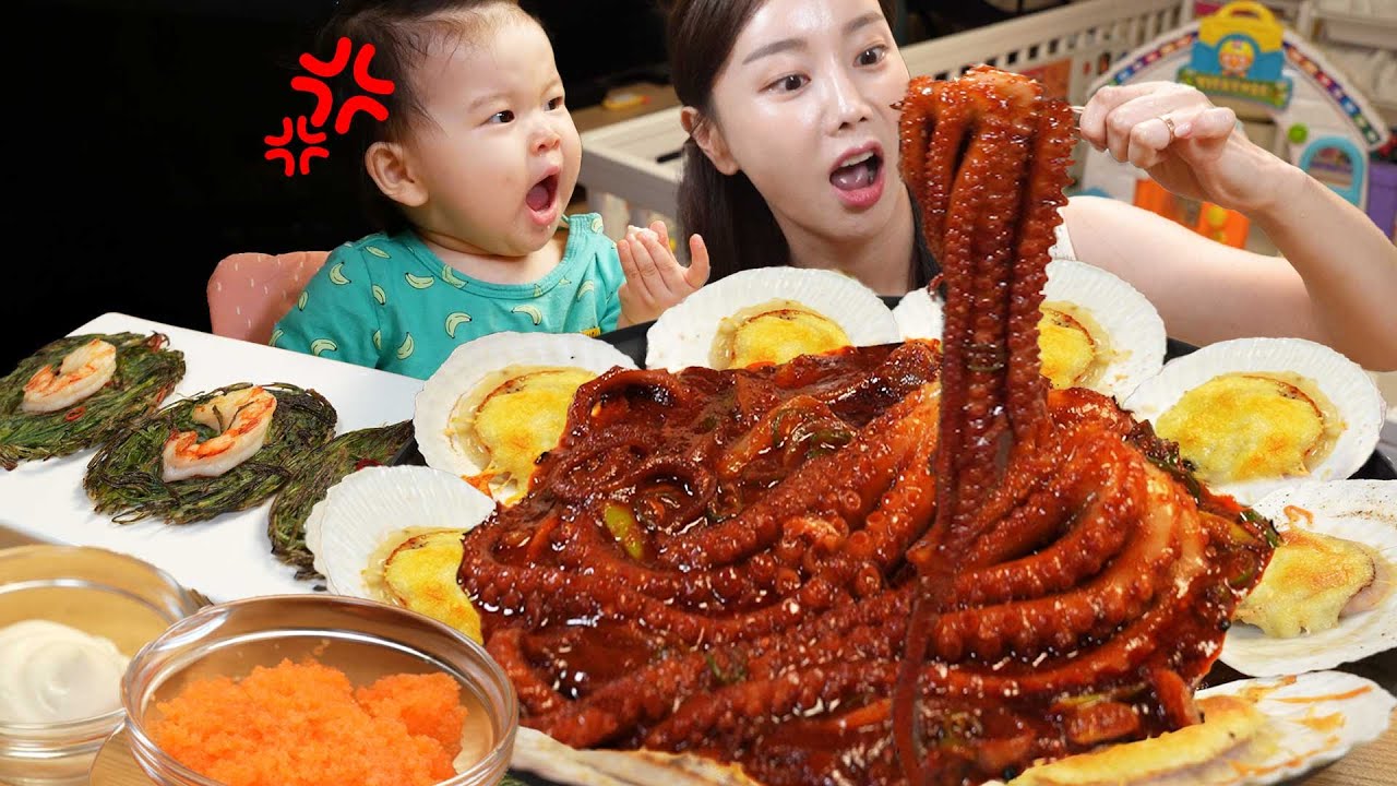 가리비 치즈구이에 매콤한 낙지 볶음 & 새우부추전! 쏘영한끼 레시피 먹방 Scallops Cheese Small Octopus ...