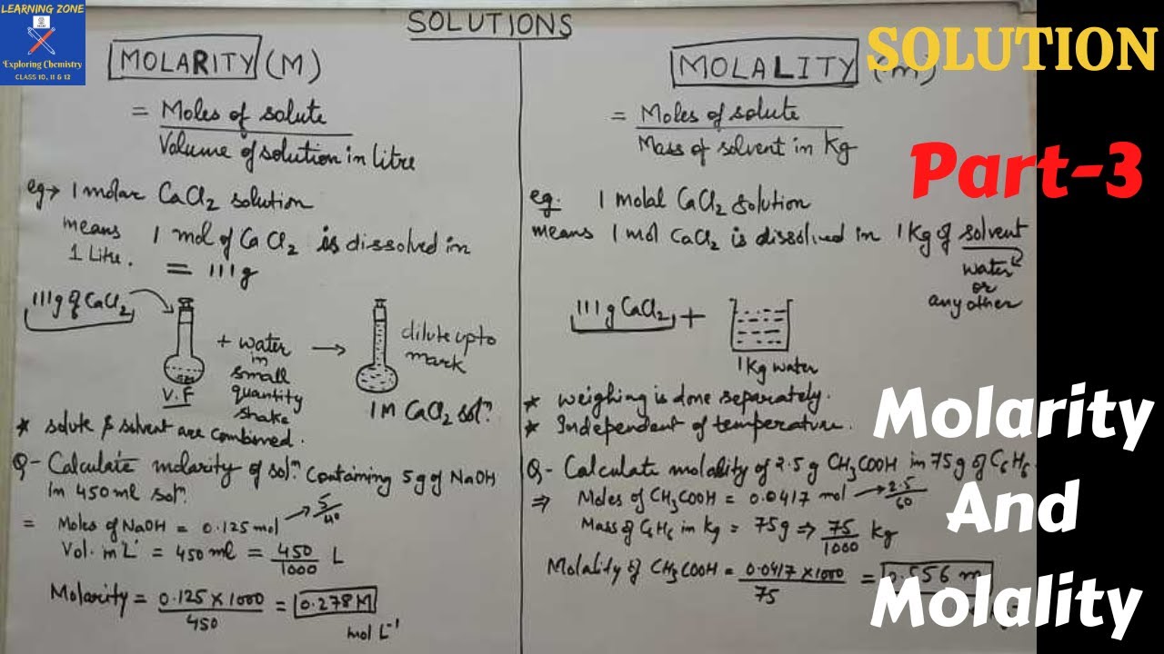 Class 12 I CHEMISTRY I Molarity And Molality I Chapter 2 : SOLUTIONS I ...