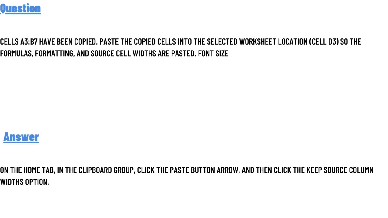Cells A3 B7 Have Been Copied Paste The Copied Cells Into The Selected Cells A3 B7 Have Been Copied Paste The Copied Cells Into The Selected