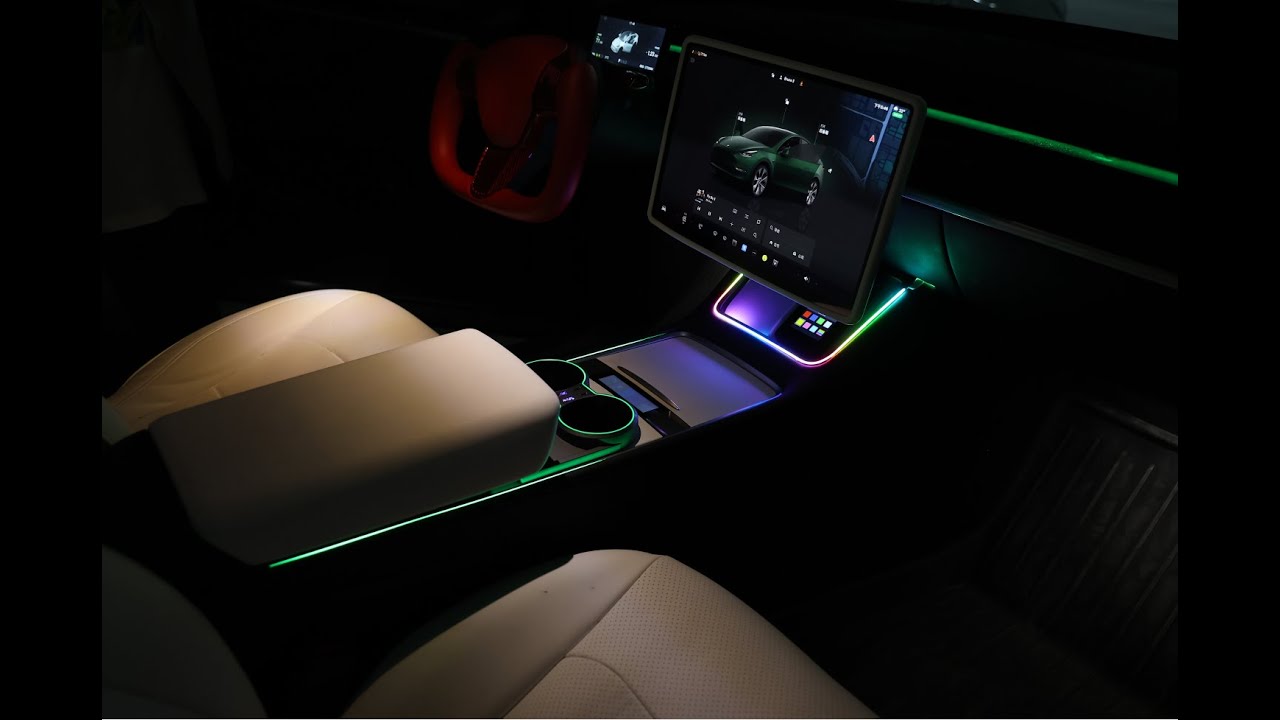 Tesla Model Y/3 Center Console Ambient Light with Cup Holder HUB ...