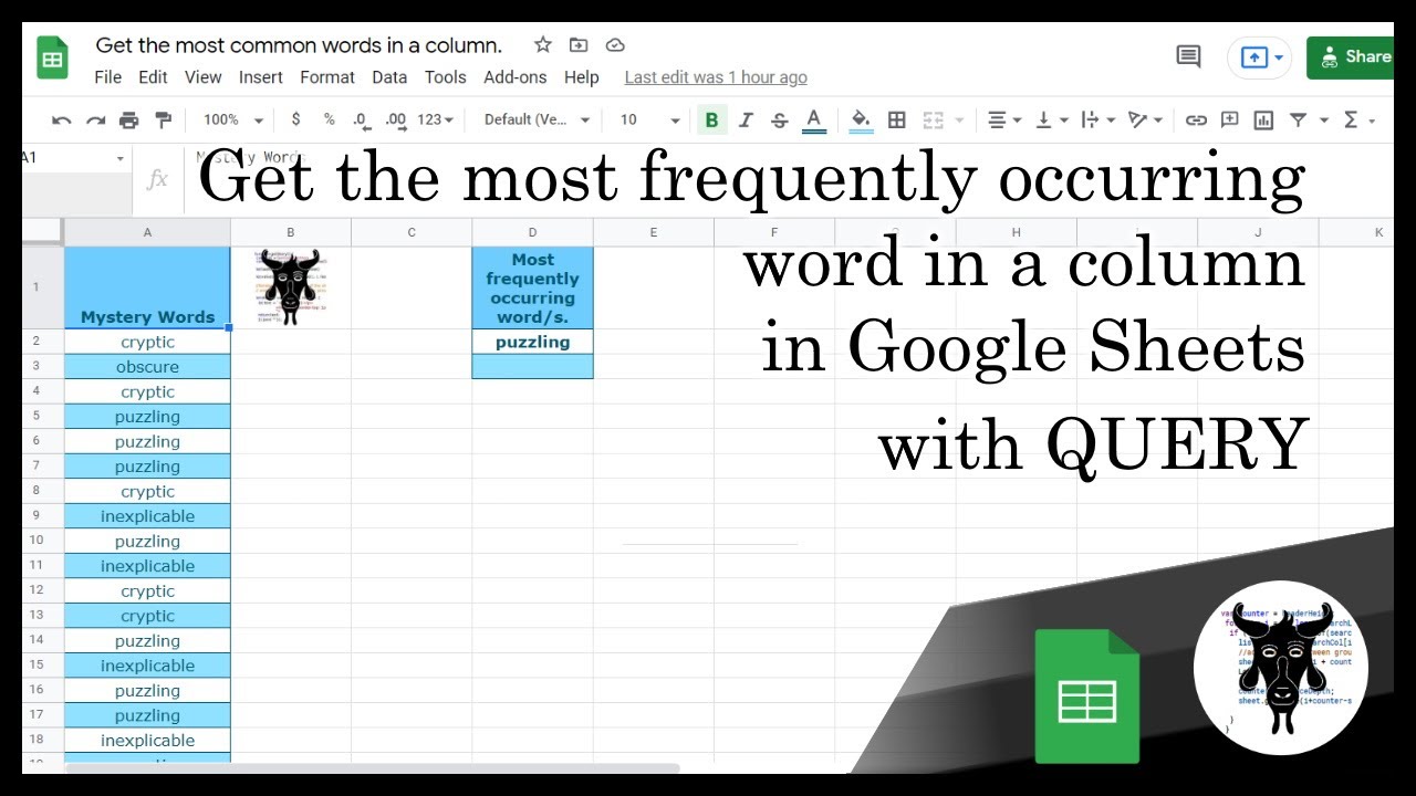 Get The Most Frequently Occurring Word In A Column With Google Sheets Get The Most Frequently Occurring Word In A Column With Google Sheets