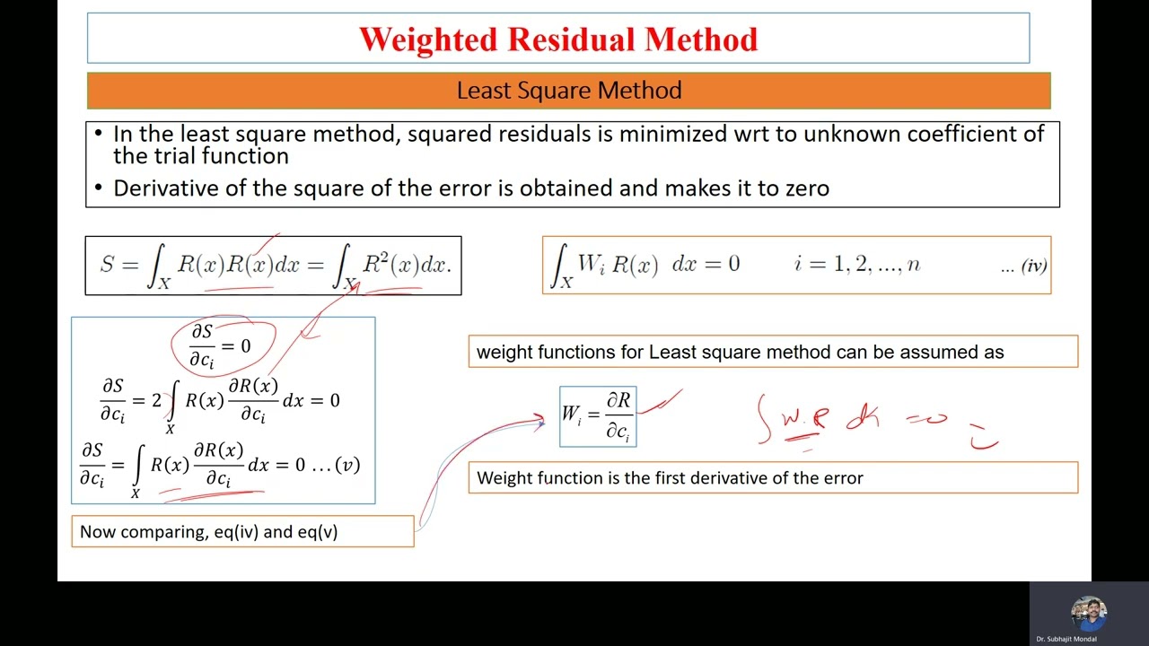 Least Square Method Part 12 Weighted Residual Method Using Trigonometric Trial Function