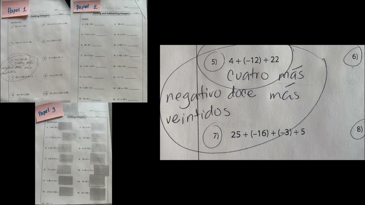 Adding and Subtracting Integers, in Spanish - YouTube
