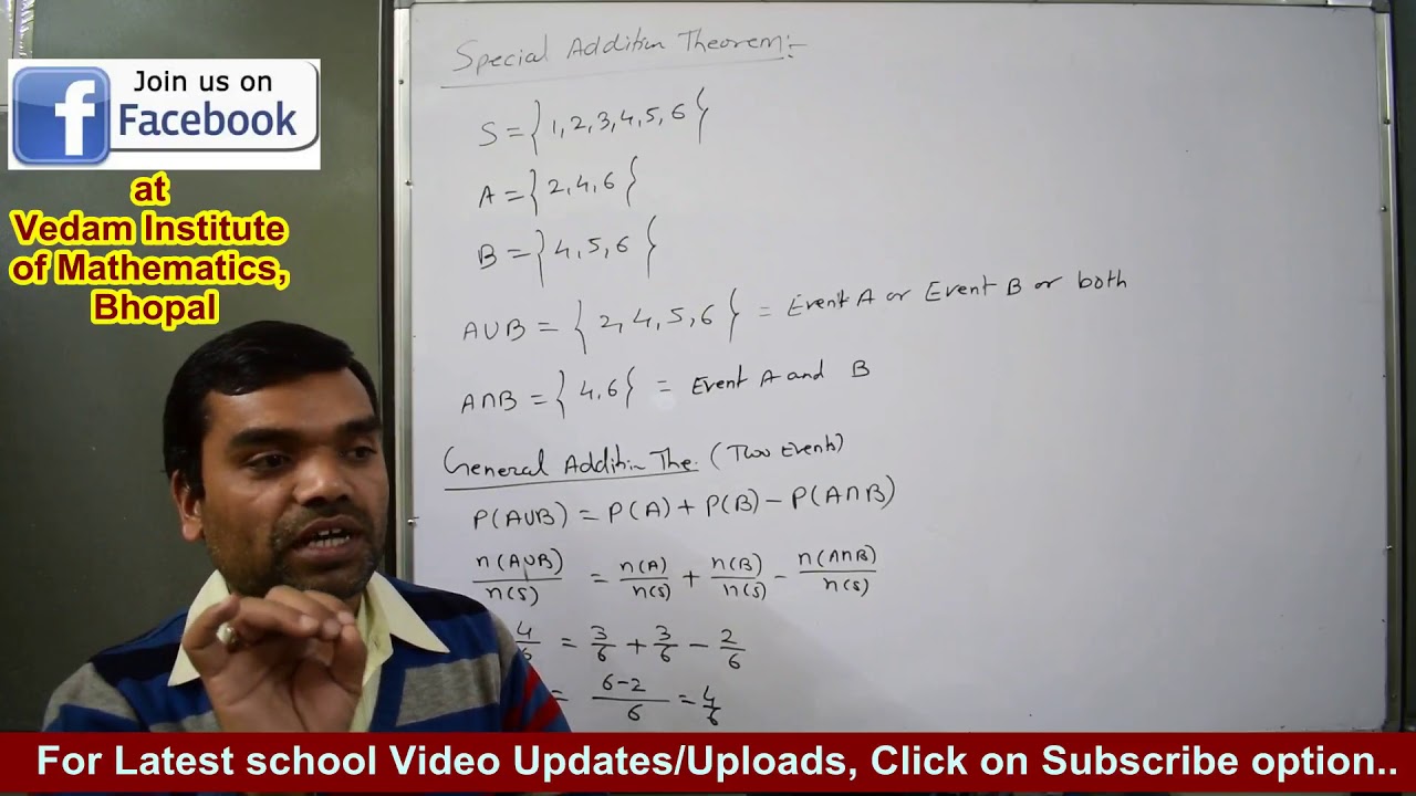 Probability - General Addition Theorem for two or more events in hindi ...