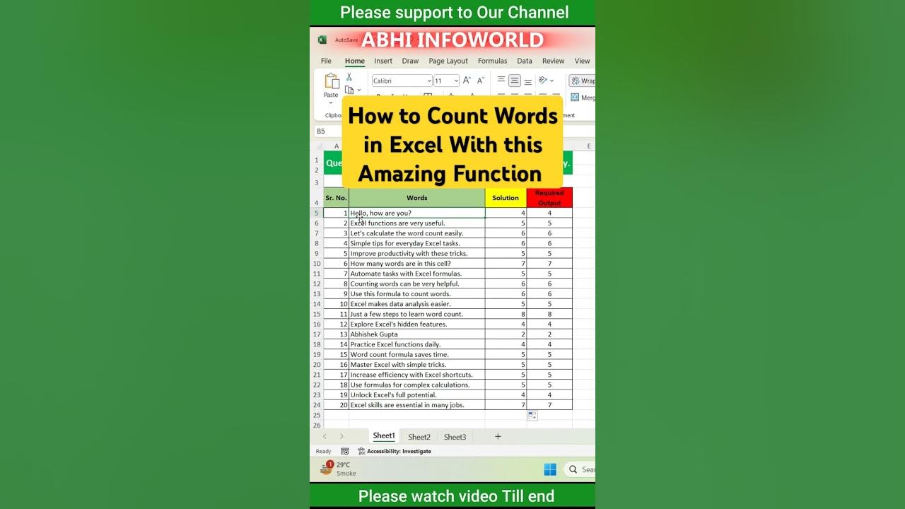 How to count Words in Excel Using LEN, TRIM & SUBSTITUTE Function #shorts #shortsfeed #excel ...