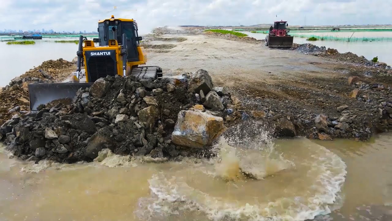 Awesome Powerful Machines Dozer Pushing Big Stone With New Dump Truck ...