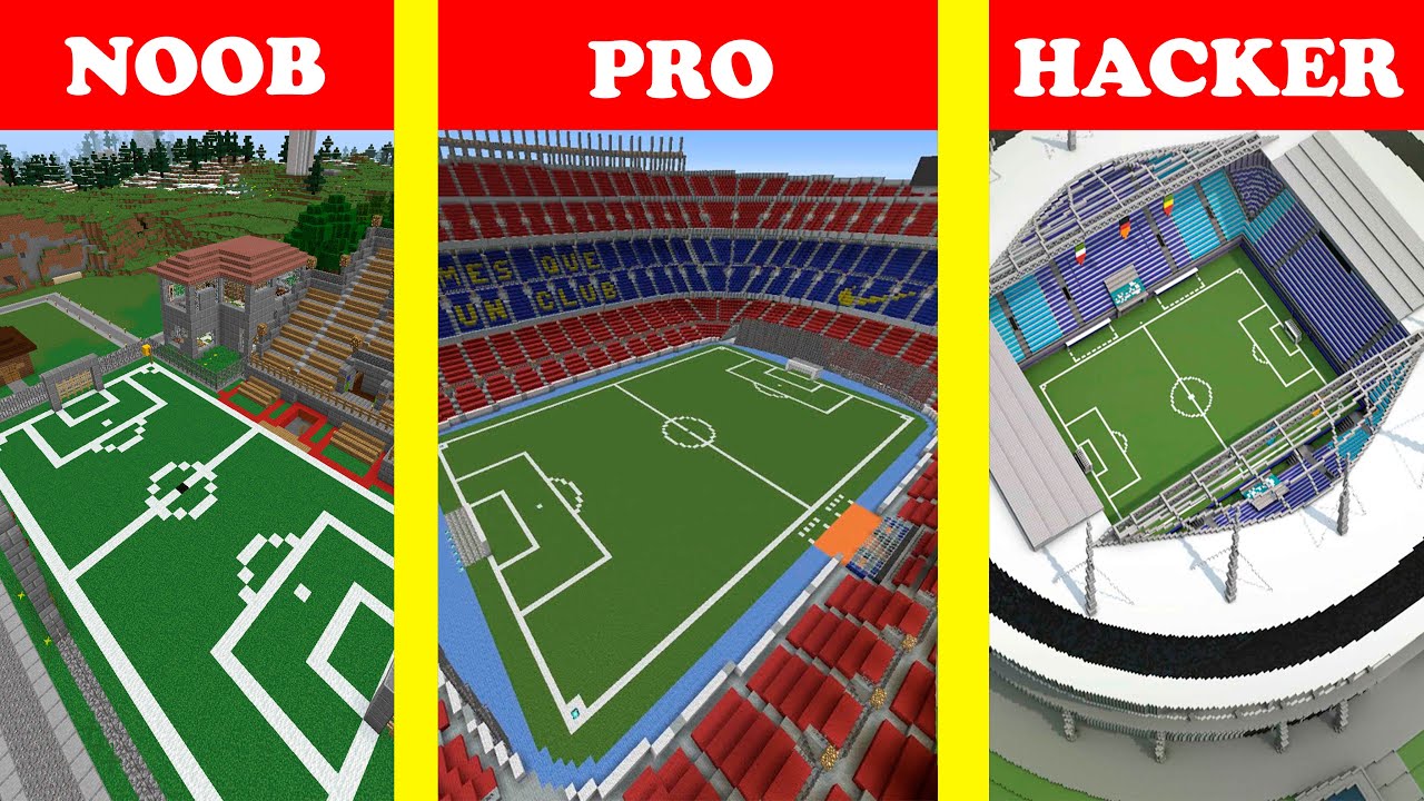 FOOTBALL STADIUM ARENA HOUSE BUILD CHALLENGE - NOOB vs PRO vs HACKER ...