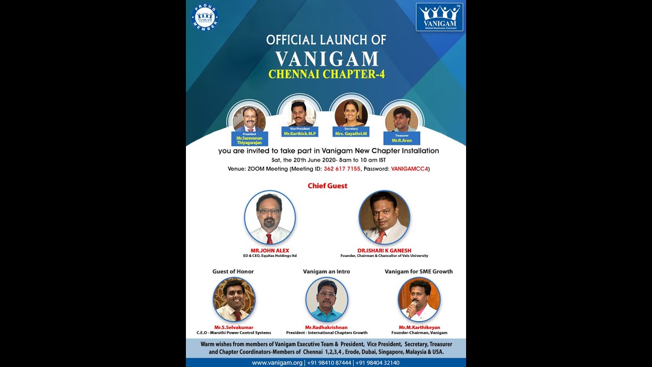 Vanigam Chennai Chapter-4 Installation Dt.20.6.2020, by Virtual Zoom ...