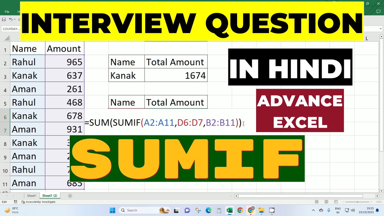 Interview Question in Advance Excel | Advance SUMIF Function in Excel ...