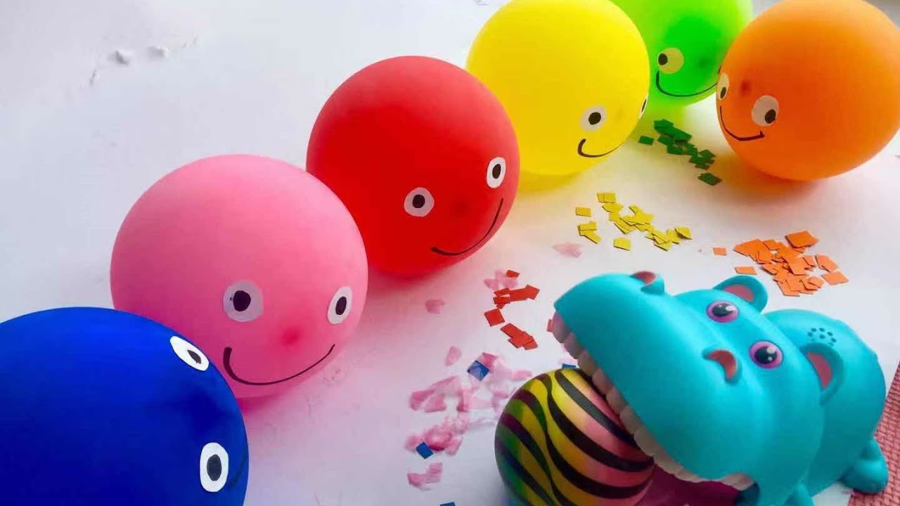 Pop balloons while learning colors as hippopotamus displays with Hello ...