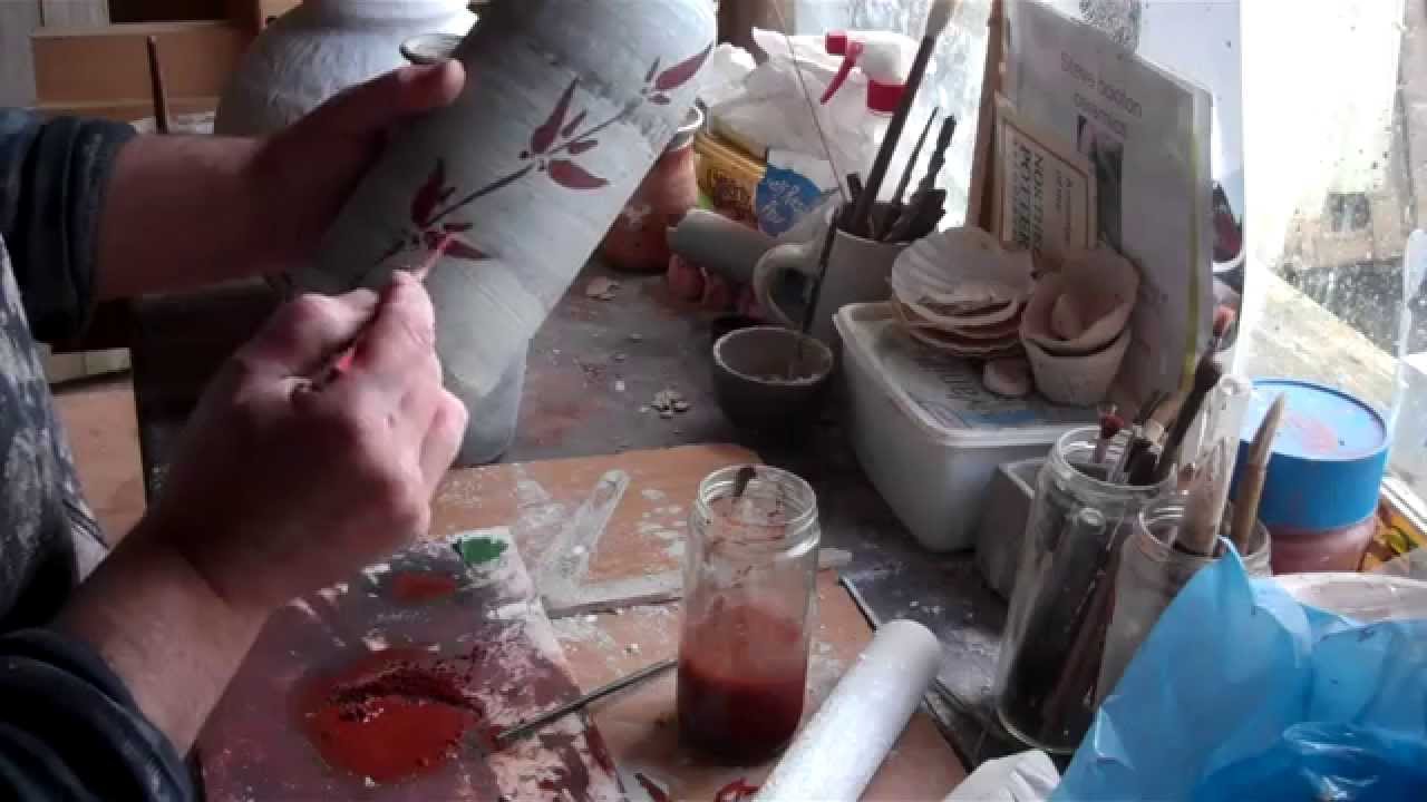pottery Hakeme with iron and chrome brushwork - YouTube