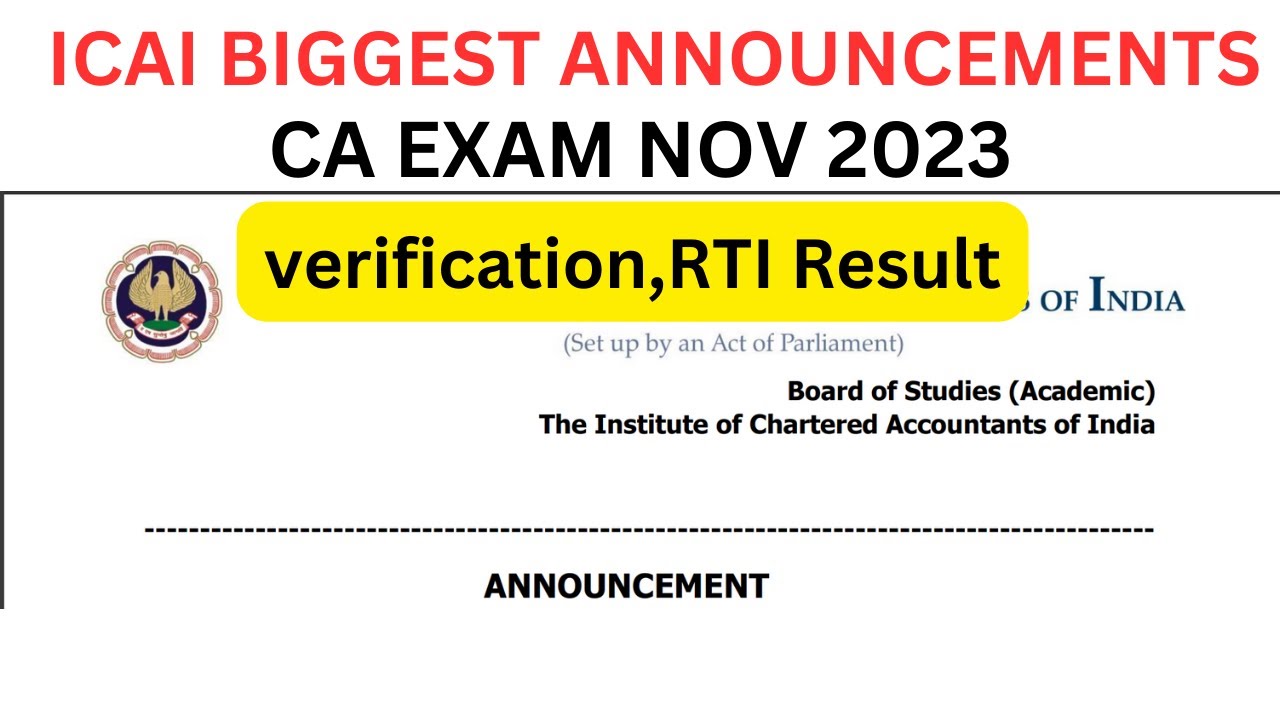 Breaking News| ICAI BIGGEST Announcement CA EXAM November 2023 ...