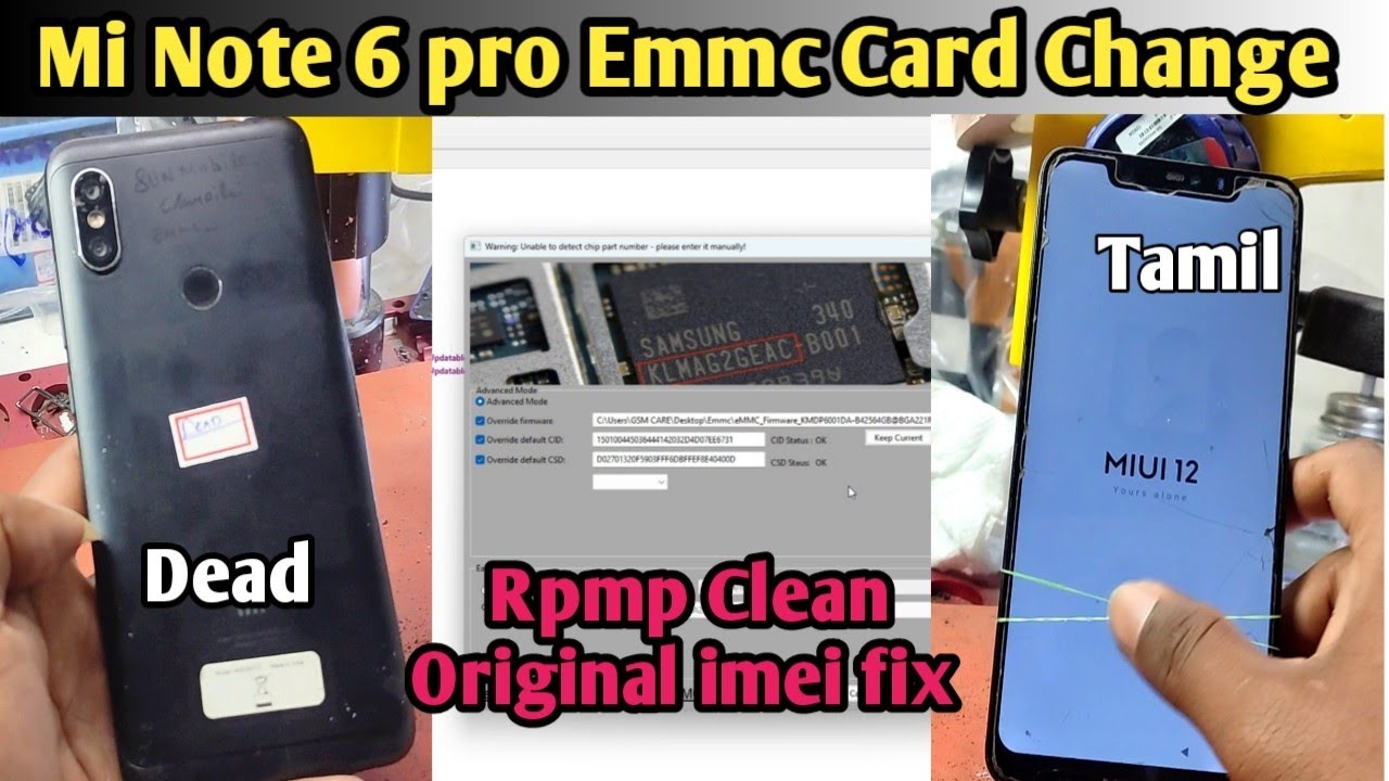 Redmi note 6 pro Emmc Card dead Emmc change Rpmp clean original imei ...