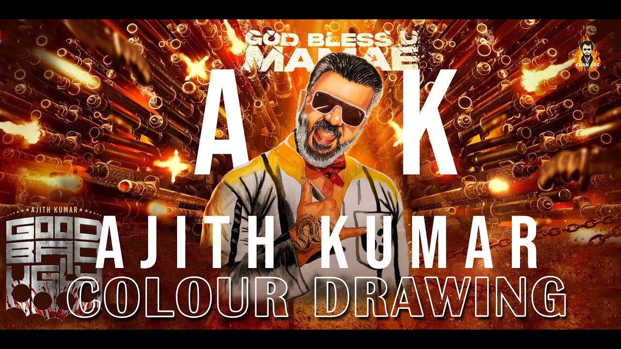 #goodbadugly Ajith Kumar Drawing | Colour Drawing | Adhik Ravichandran ...