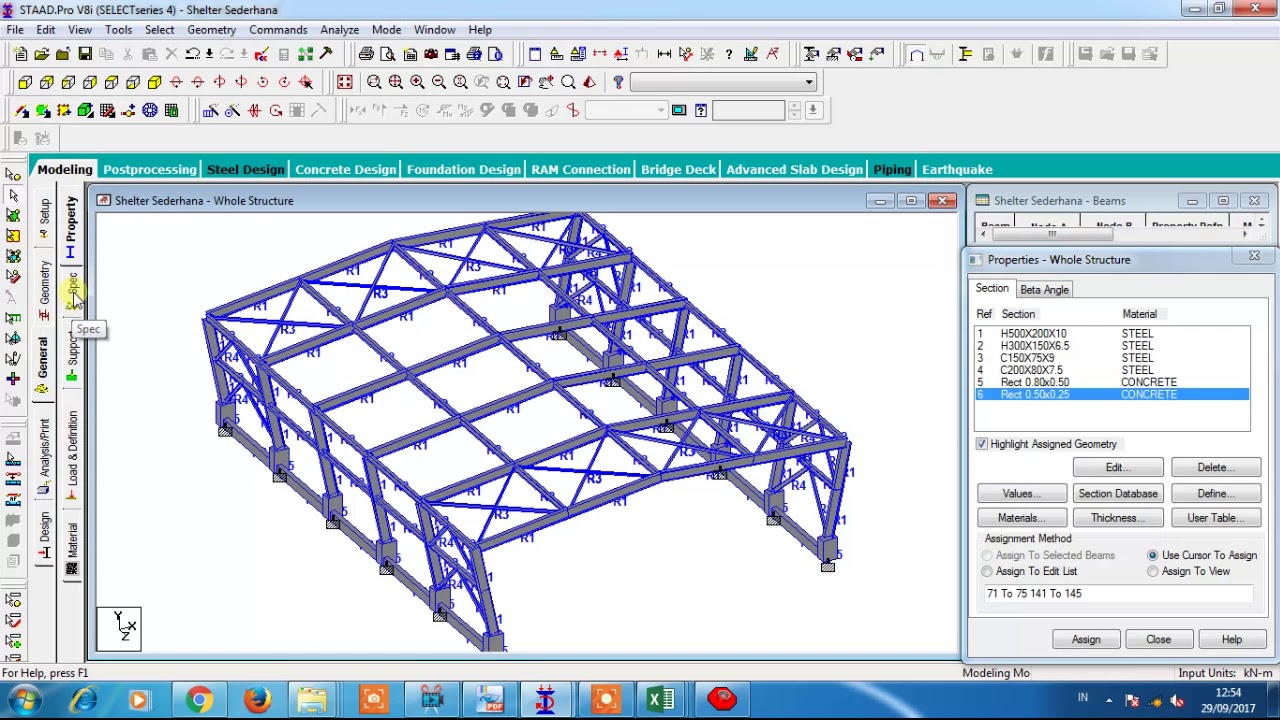Tutorial Staad Pro PART 2 (shelter Sederhana) - YouTube