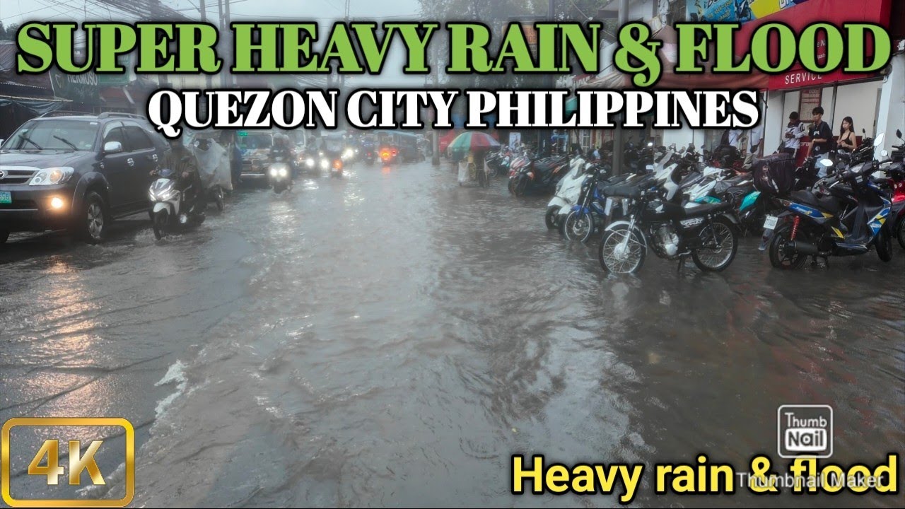 Walking in Super Heavy Rain and Flood in Millionaires Village Quezon ...