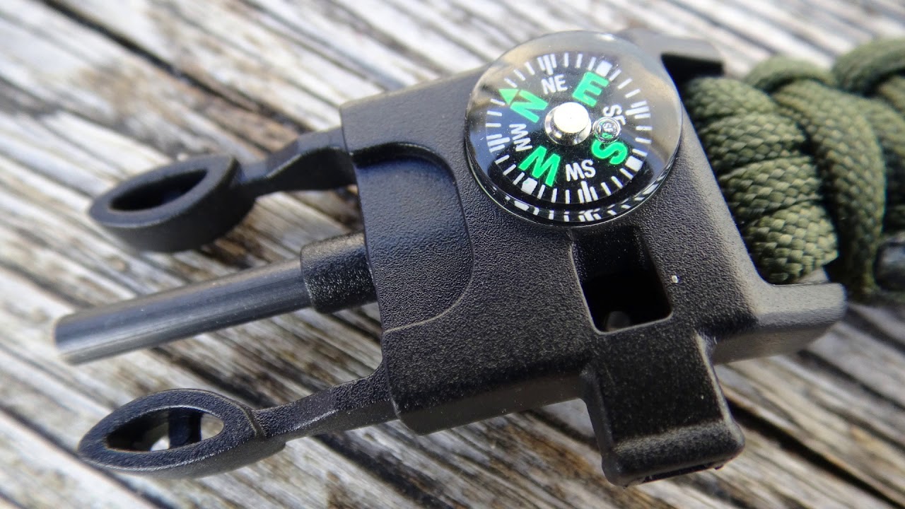 Paracord Compass Bracelet with Magnesium Fire Starter - OD green - YouTube