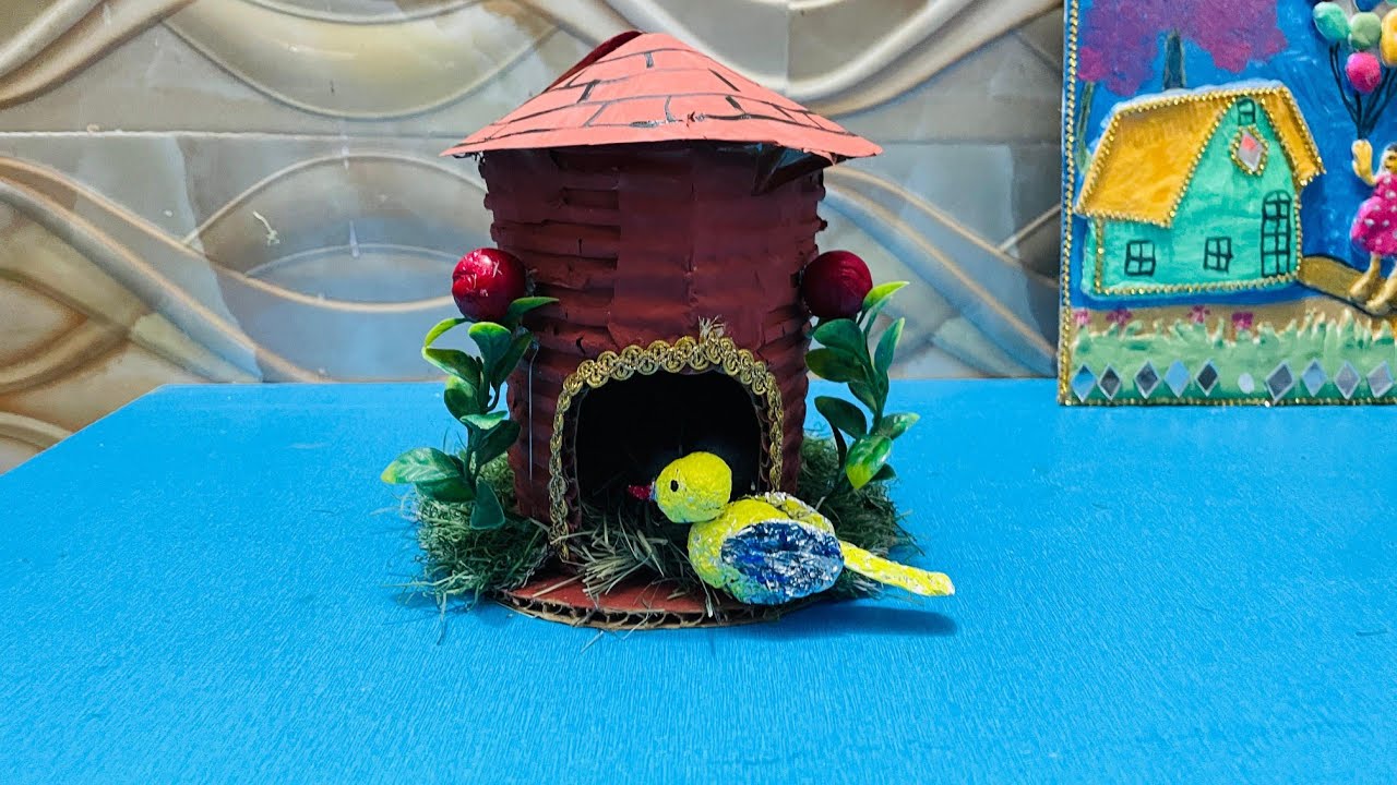 bird house from cardboard !! homemade bird Nest bird house.!! making at ...
