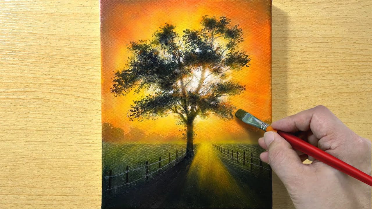 Morning Sunrise Painting / Acrylic Painting for Beginners / STEP by ...