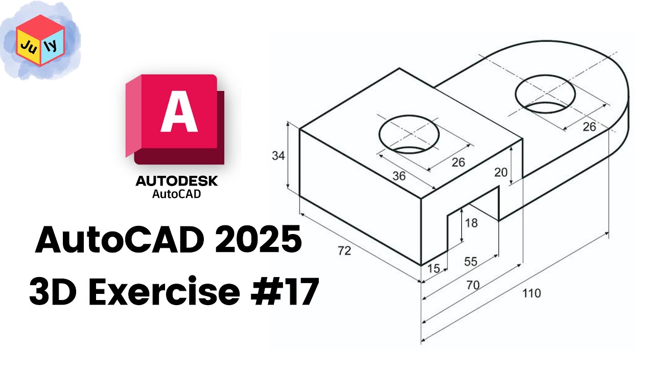 AutoCAD 3D modeling Exercise #17 using presspull command - YouTube