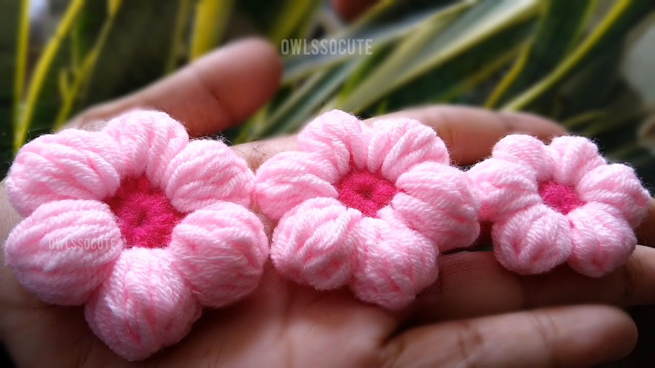 How To Crochet Easy Puff Flowers | 3 Different Sizes | Beginners ...